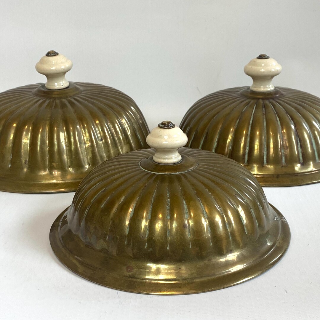 Antique Brass Food Dome Set - 3 Antique Brass Food Cloches With Ceramic ...