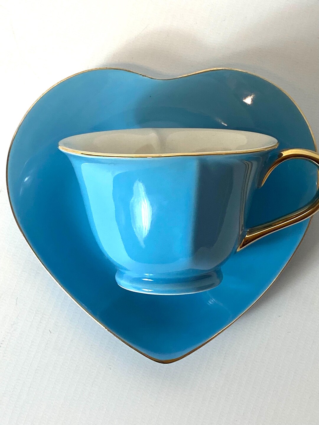 Vintage Cup & Saucer - Blue Heart Shaped Tea Cup Set - Vintage Cup and ...