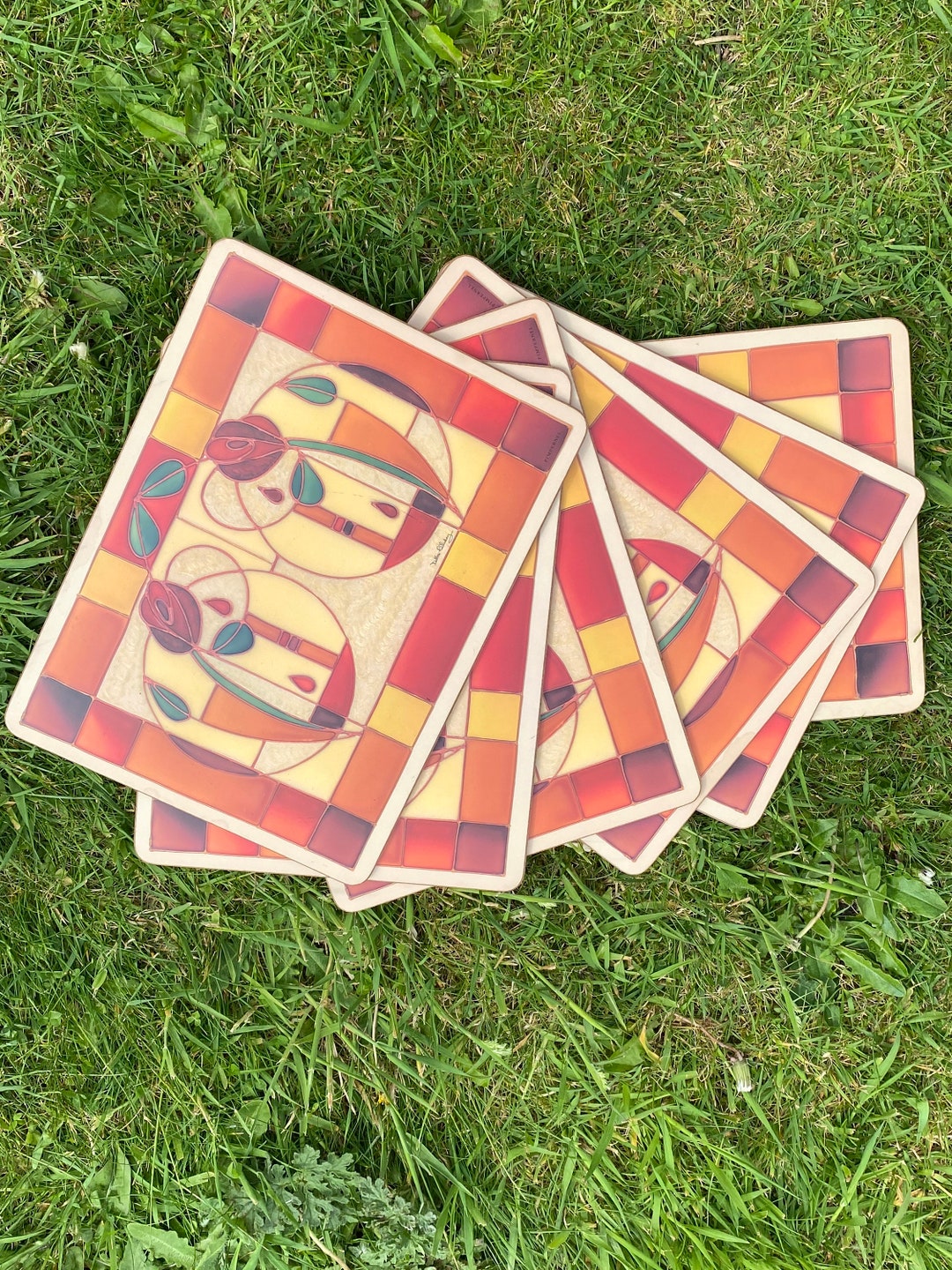 Vintage Pimpernel Melamine Placemat Set - Cork Backed - Art Deco Floral ...