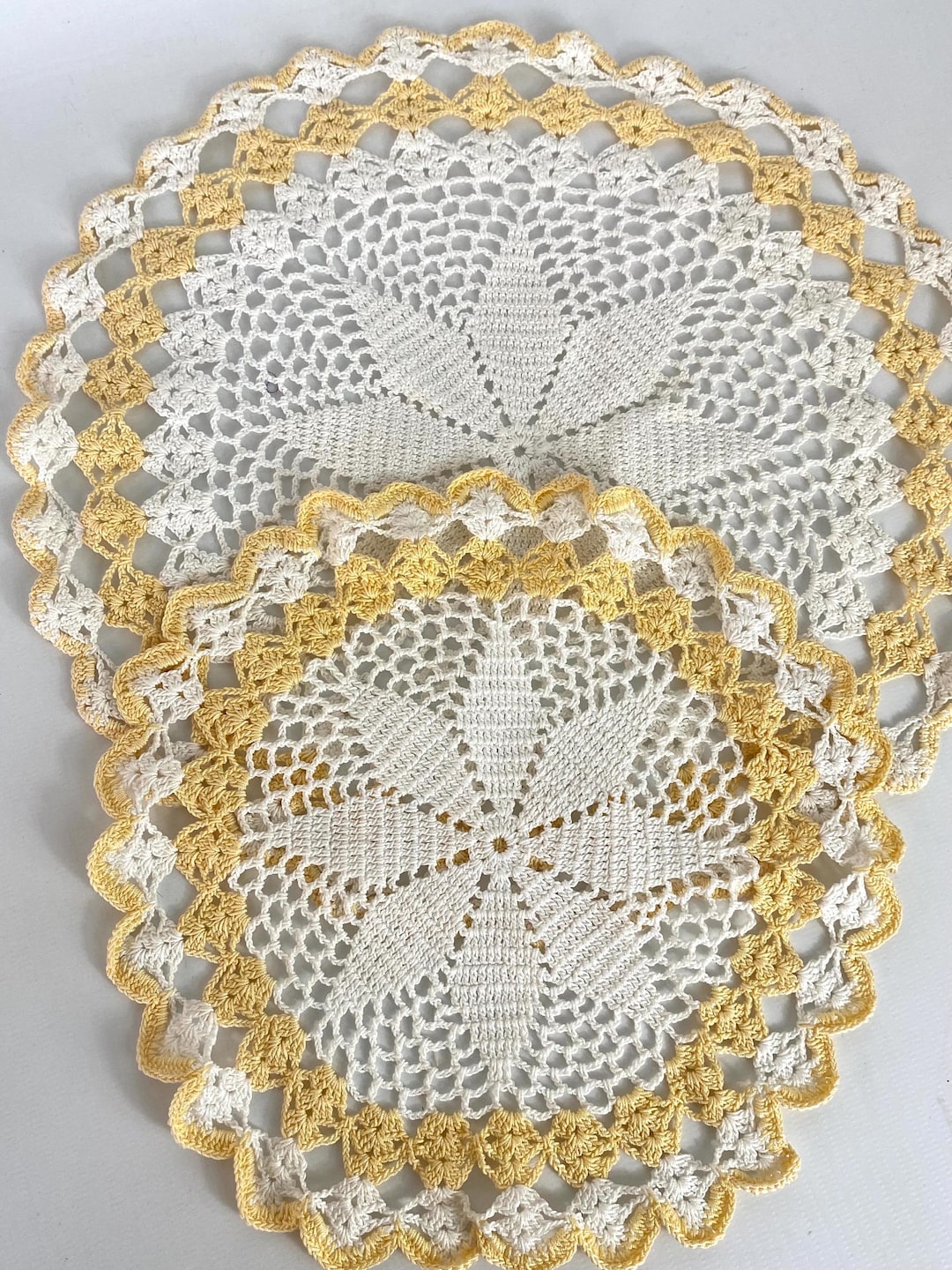 Vintage Doily X 2 - Flower Doilies - 1950s - English Crochet - Lace ...