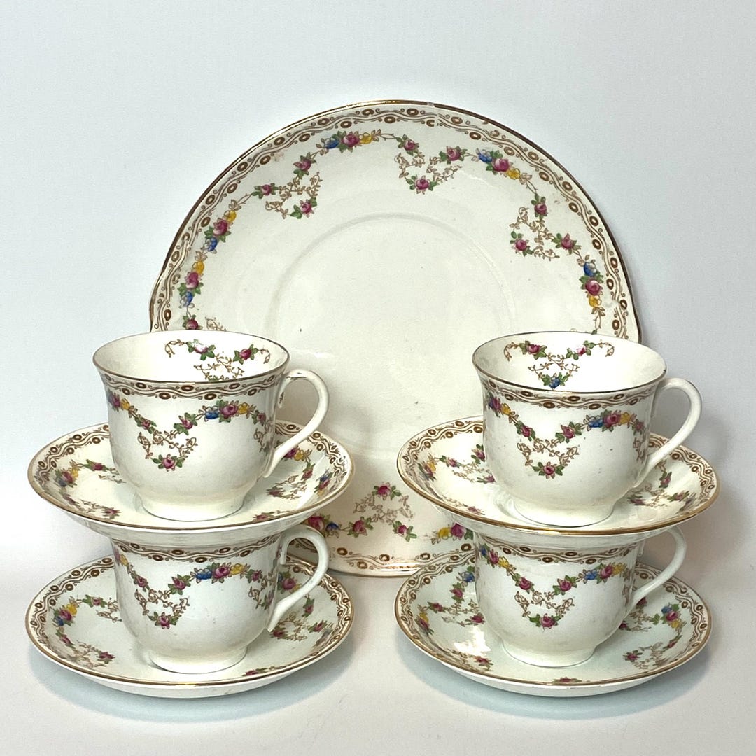 Antique Tea Set Early Century Floral Tea Set 4 Vintage Teacups and ...