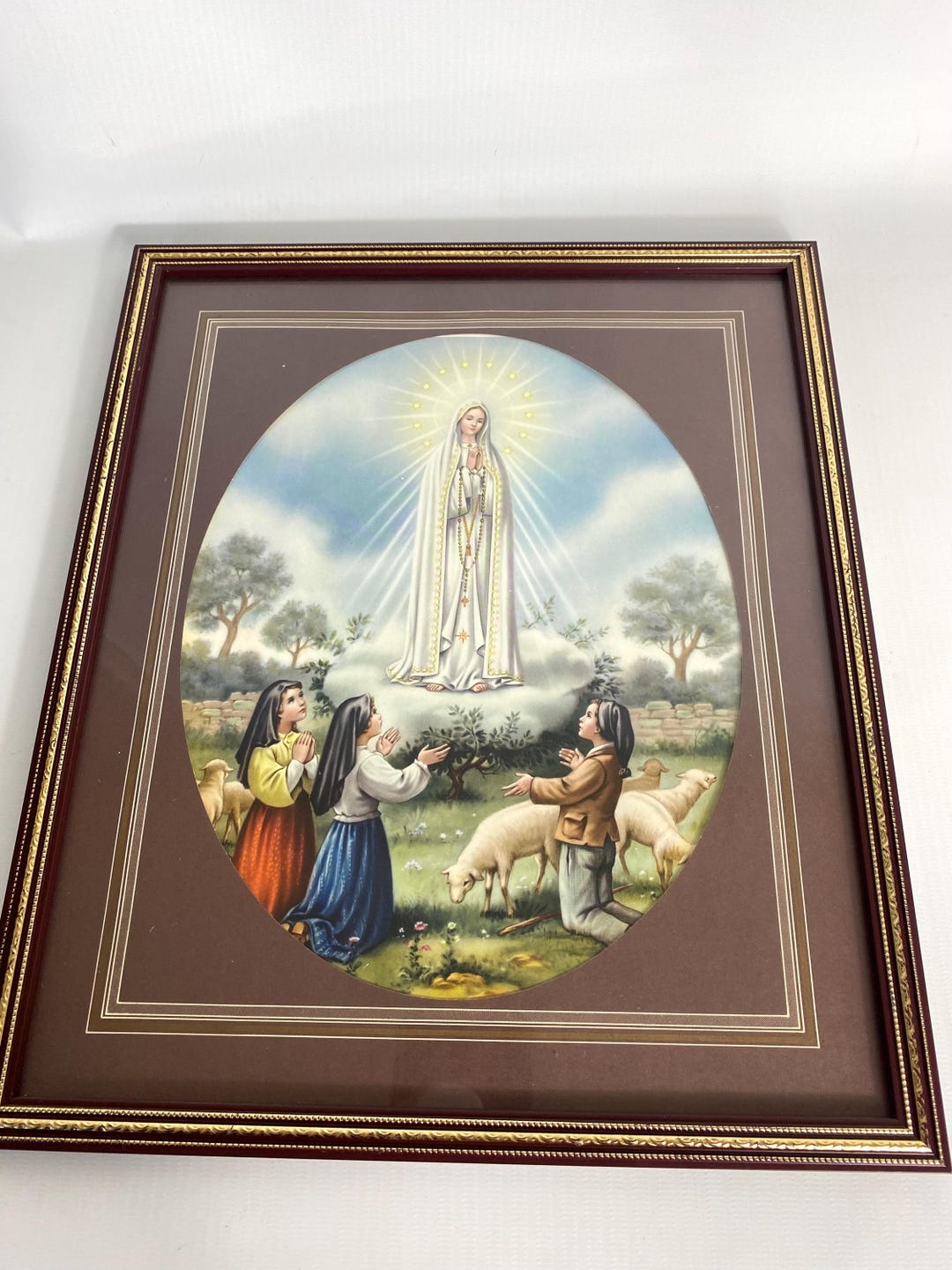 Our Lady of Fatima Print - Vintage Framed Our Lady of Fatima & Children ...