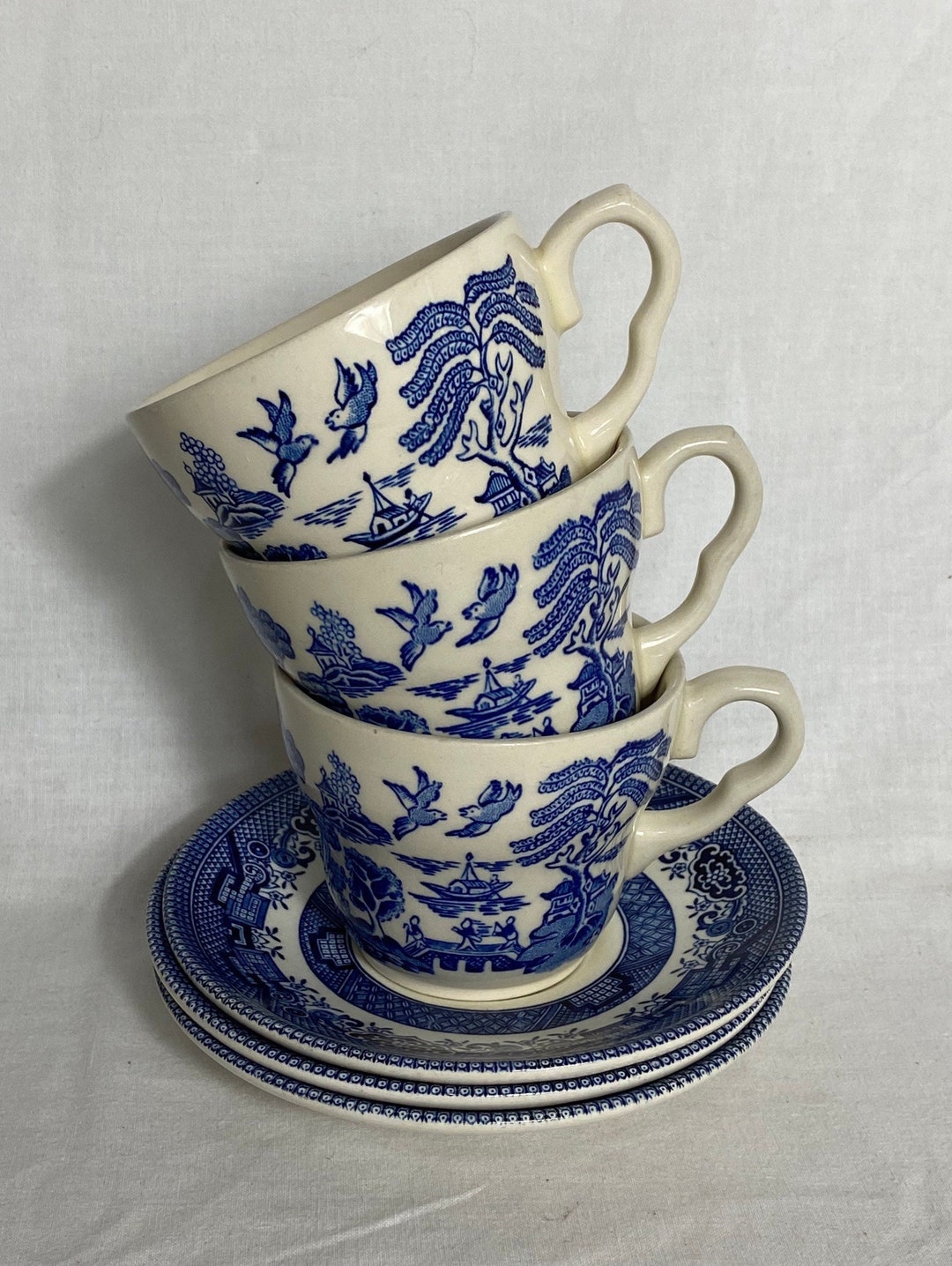 3 Blue Willow Cups and Saucers - Vintage Blue Willow China - Made in ...