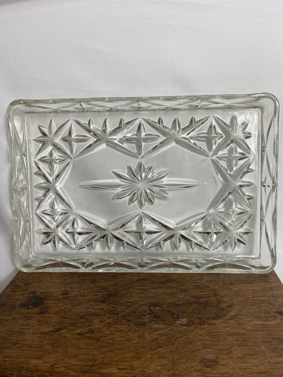 Vintage Glass Tray Glass Cake Stand Glass Plate 1960s Cut Glass Tray ...