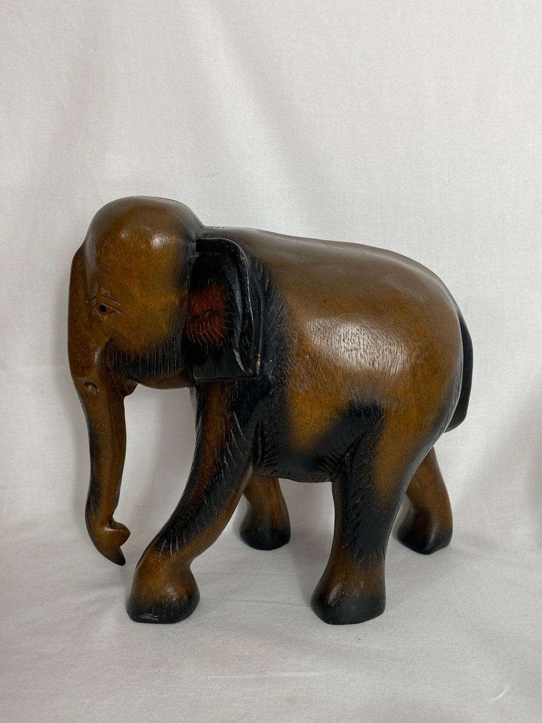 Vintage Wooden Elephant Statue Vintage Elephant Ornament Large Wooden ...