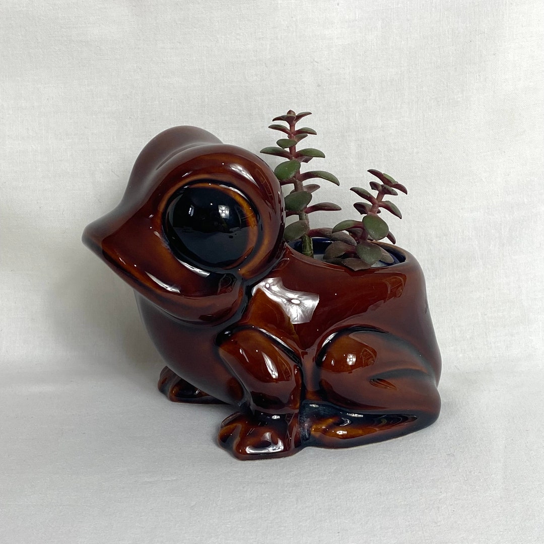 Vintage Plant Pot Vintage Planter Ceramic Frog Plant Pot Brown Frog ...