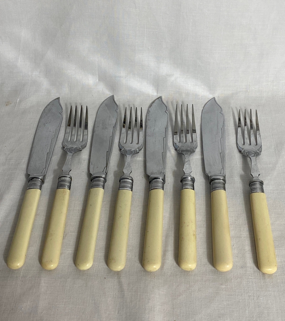 Vintage Fish Cutlery Fish Knives and Forks Chrome Plated English Set of ...