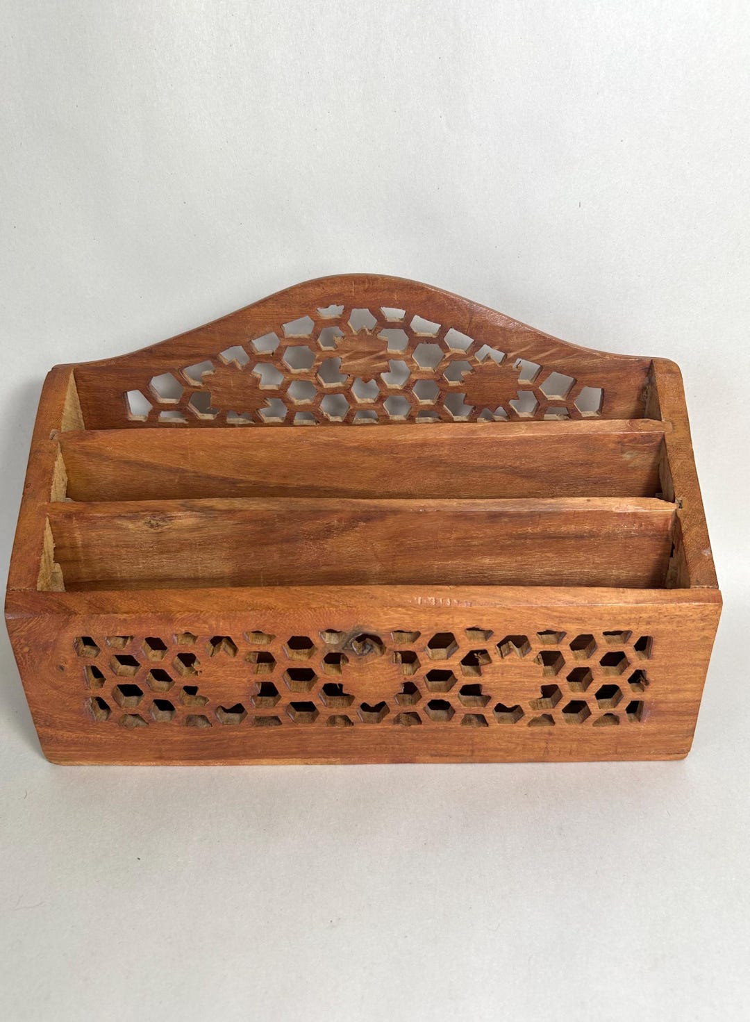 Vintage Indian Wooden Desk Tidy/ Letter Rack: Hand Carved - 1980s - Etsy