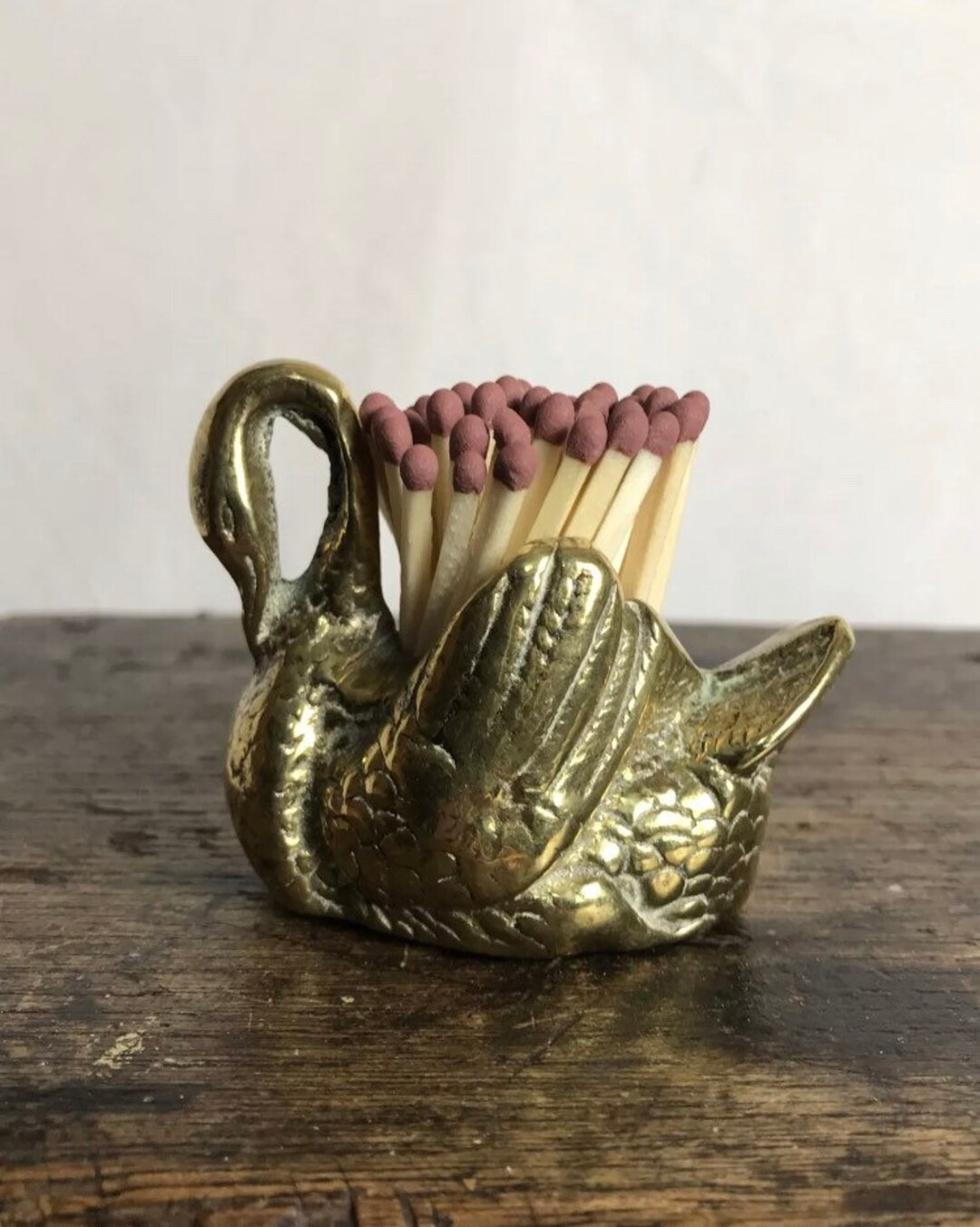 Vintage Brass SWAN Figurine Match Holder Candle Holder Ashtray Trinket ...