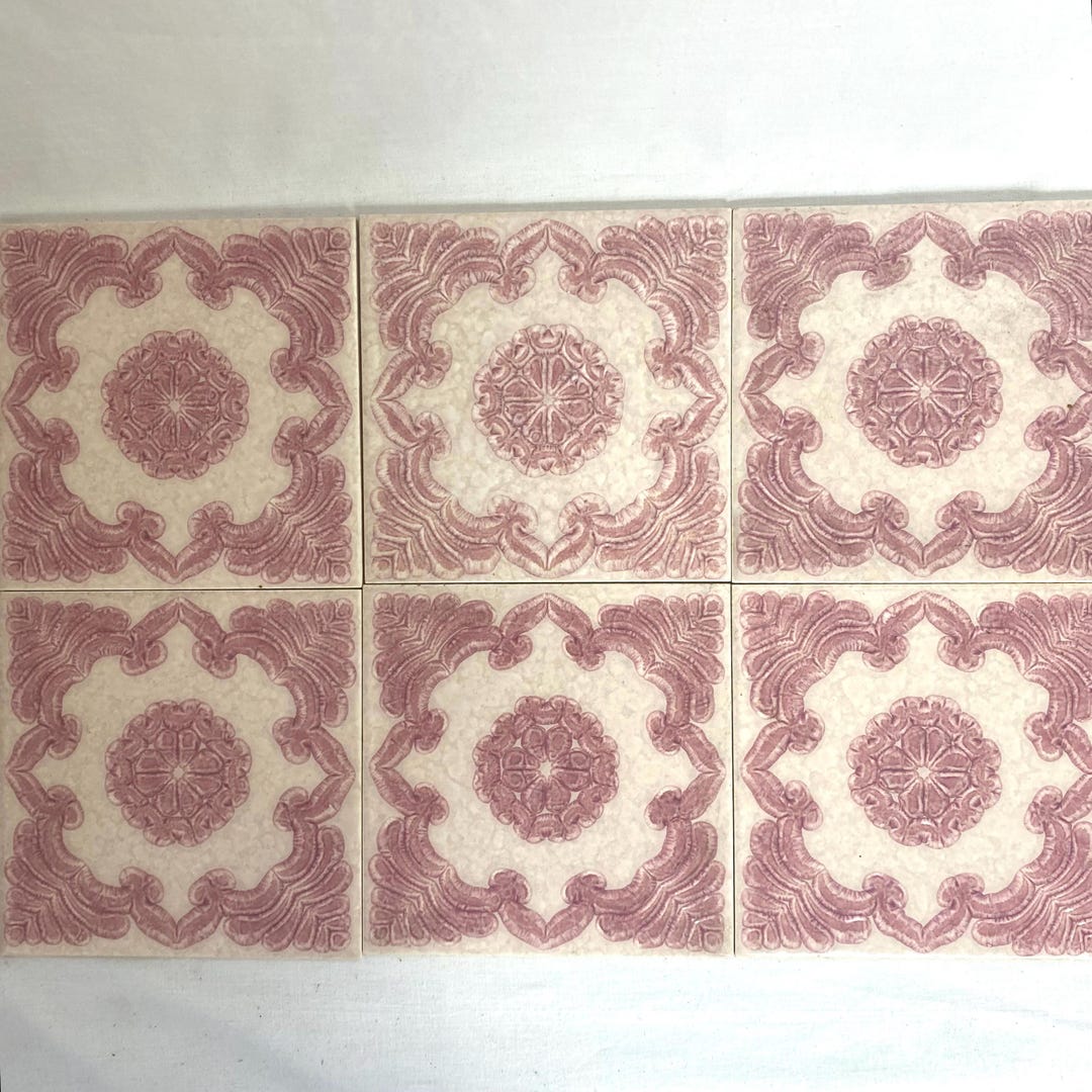 Vintage Tile Splashback 6 Pink Ceramic Cristal Decorative Tiles 1970s ...