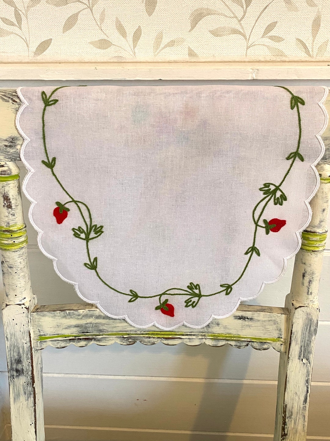 Vintage Embroidered Tray Cloth White Linen Tray Cloth With Embroidered ...