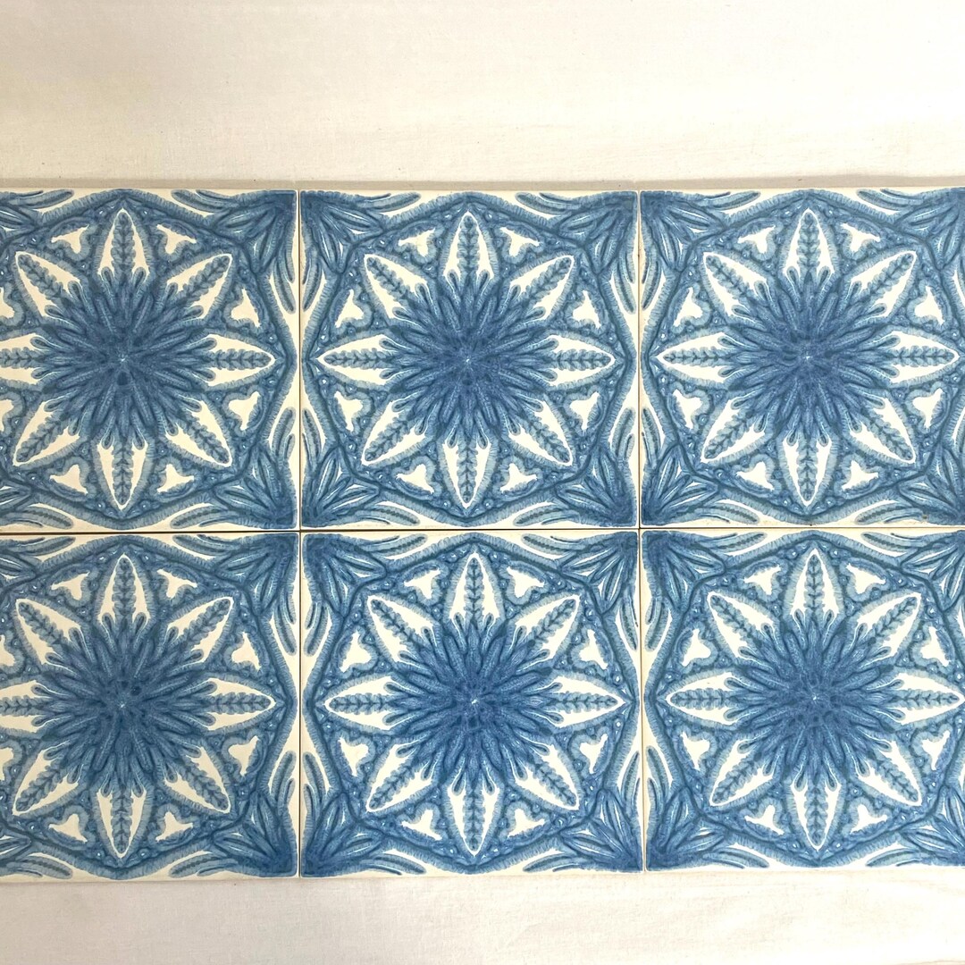 Vintage Tile Splashback 6 Blue Ceramic Cristal Decorative Tiles 1970s ...