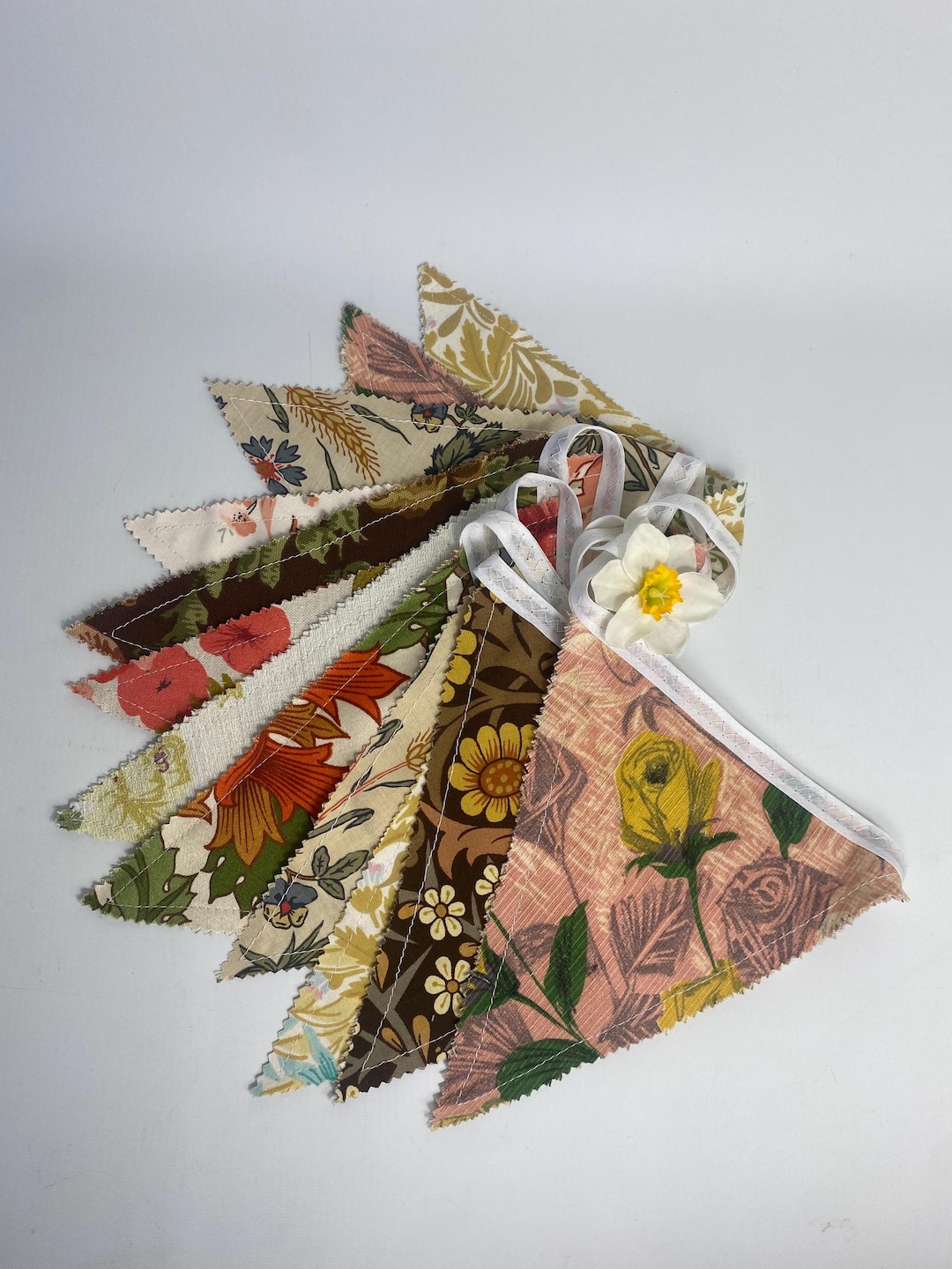 Handmade Vintage Bunting / Floral Fabric Bunting: 12 Double Sided Flags ...