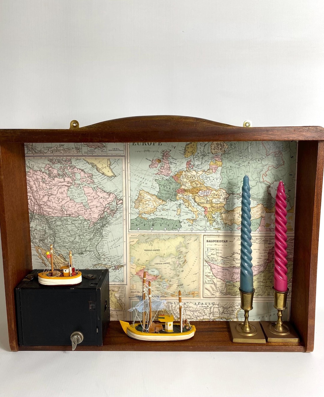 Vintage Curiosity Shelf - Upcycled Drawer Shelf - Lined With Vintage ...
