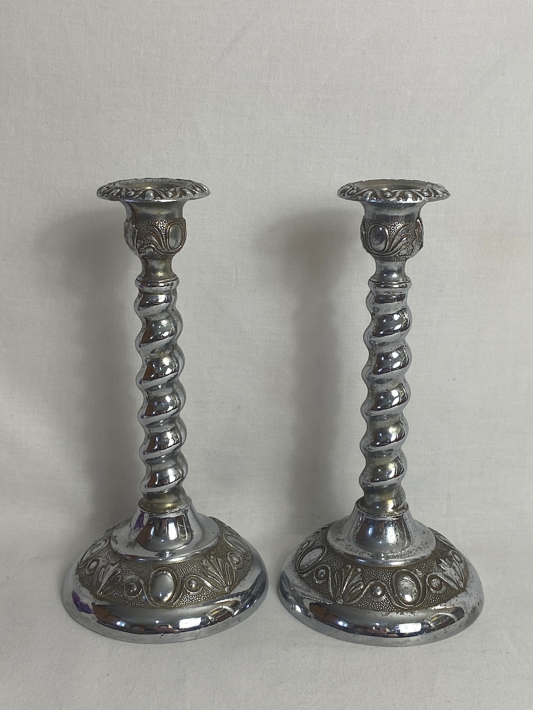 2 Vintage Candlestick Holders - Silver Chrome - Made in England - 7.5 ...