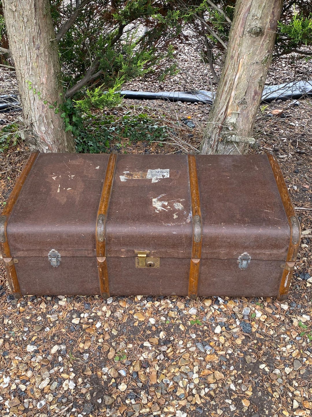 Vintage Travel Trunk - Large 1930s Steamer Trunk - Bentwood Banding ...