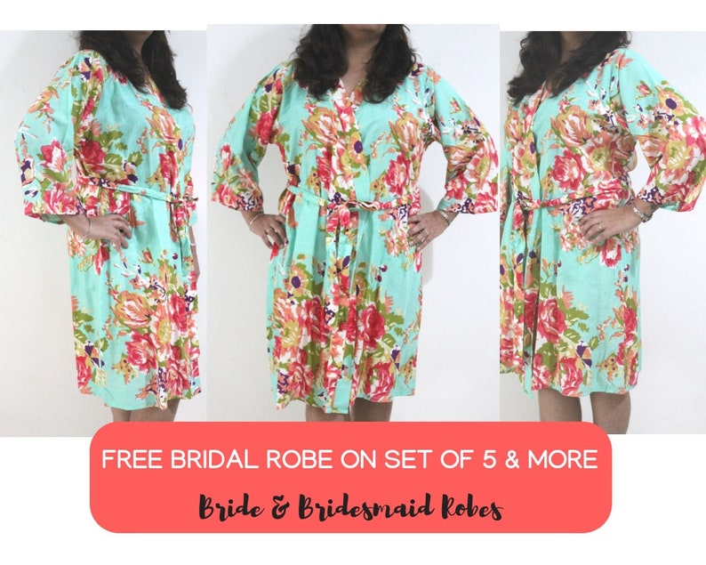 Bridesmaids Robes, Plus Size Bridesmaid Cotton Floral Robes, Plus Size ...