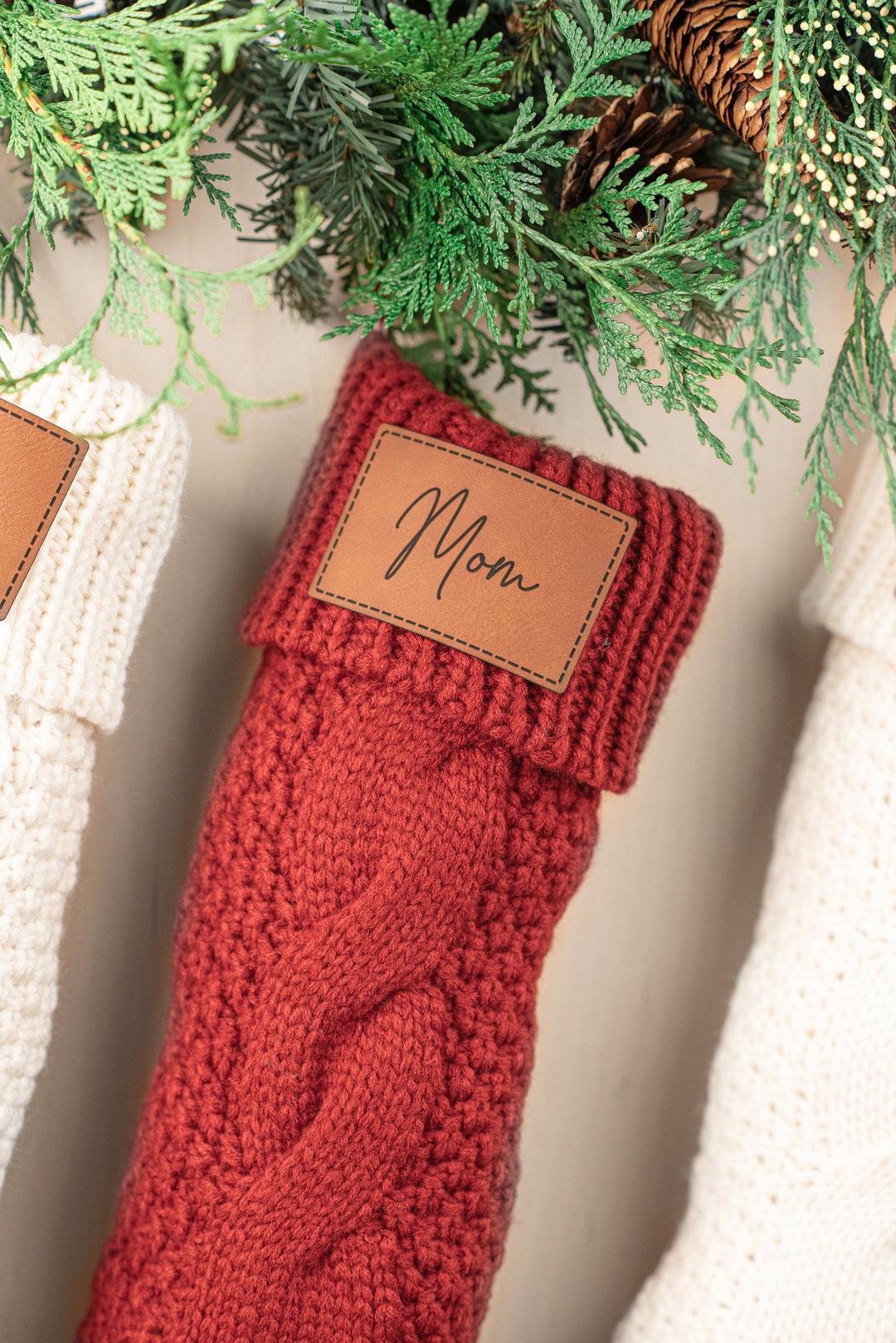 Personalized Christmas Stockings With Leather Patch - Custom Stocking ...