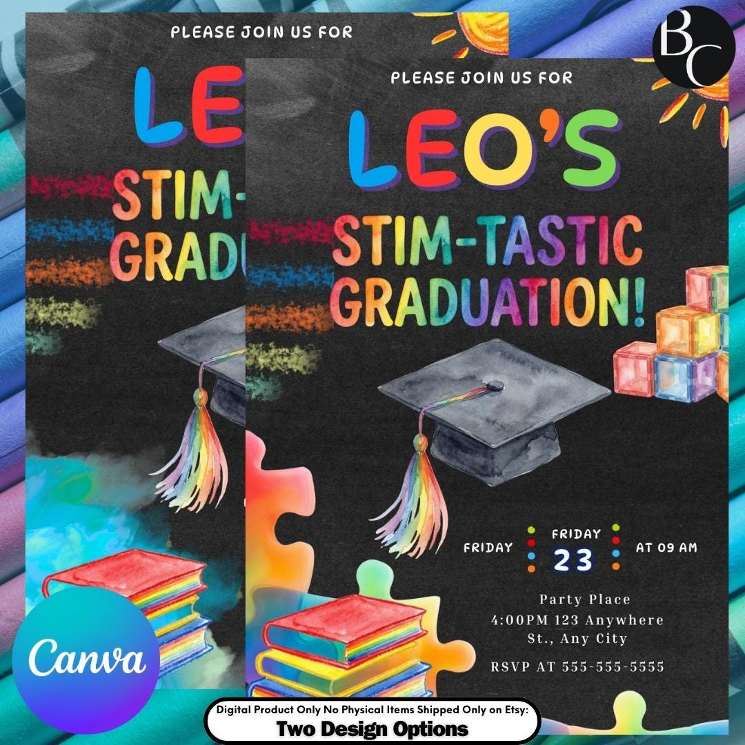 Autism Graduation Invitation Template | Kids Party, Canva Design ...