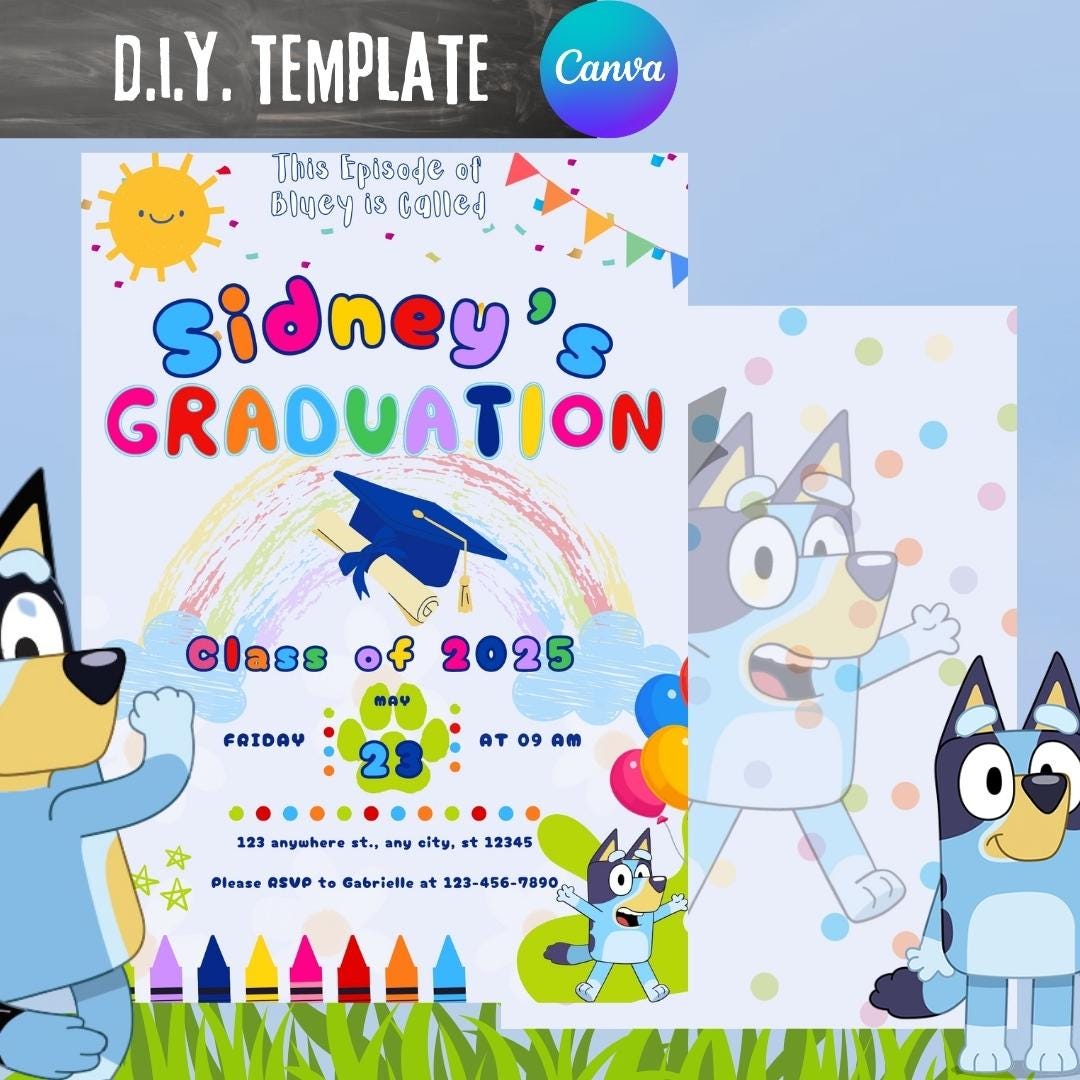 Inspired Bluey Graduation | Party Invitation Template | Fun Canva ...
