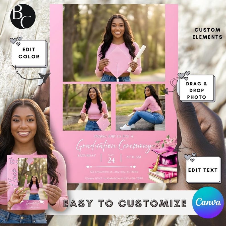 Graduation Ceremony Party Invitation Template Editable Canva Graduation ...