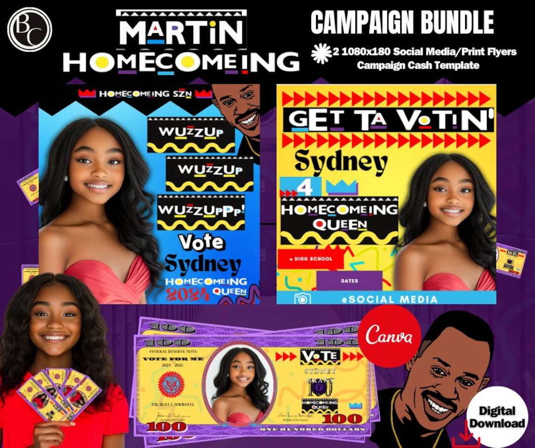 Martin Show Themed Homecoming Flyer and 100 Dollar Bill - Vote for Me ...