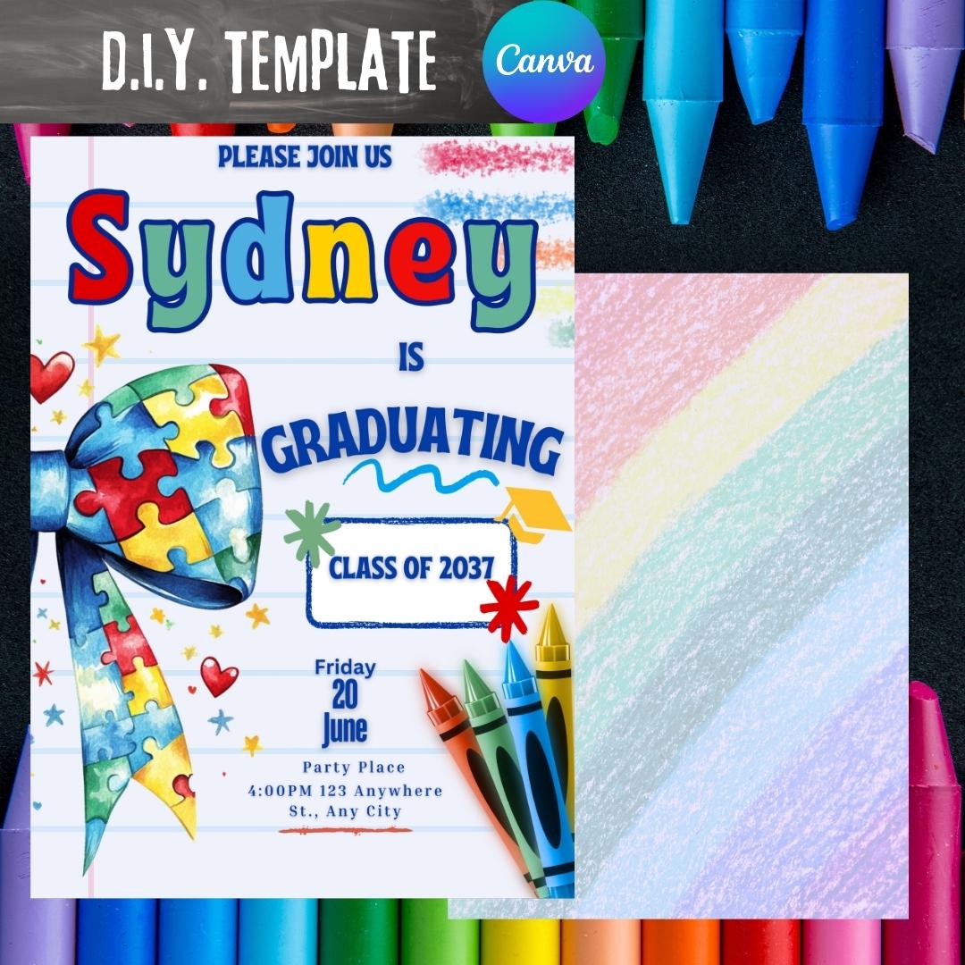 Autism Bow Graduation | Party Invitation Template | Fun Canva Design ...