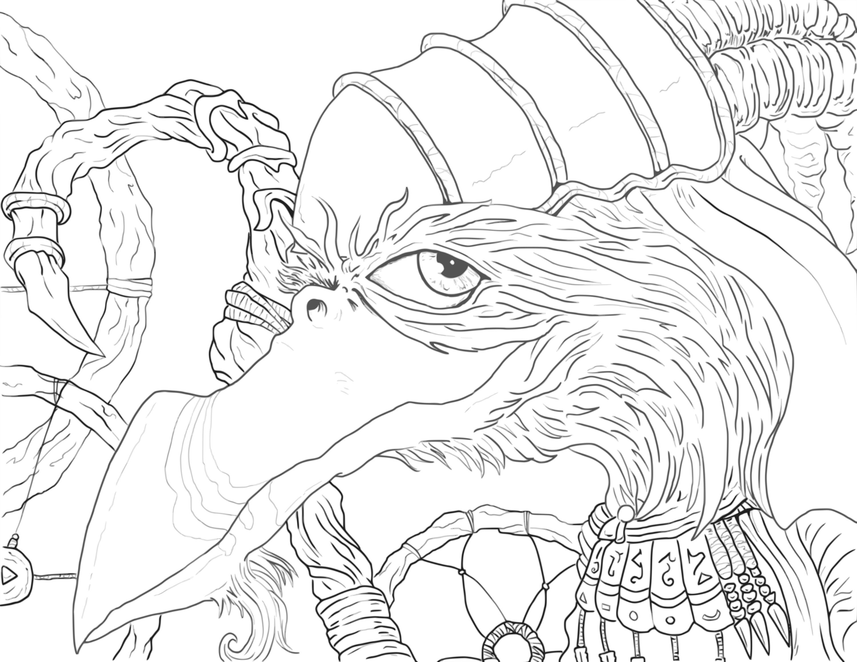 Printable Coloring Page, Bird Wizard Fantasy Art Digital Print - Etsy