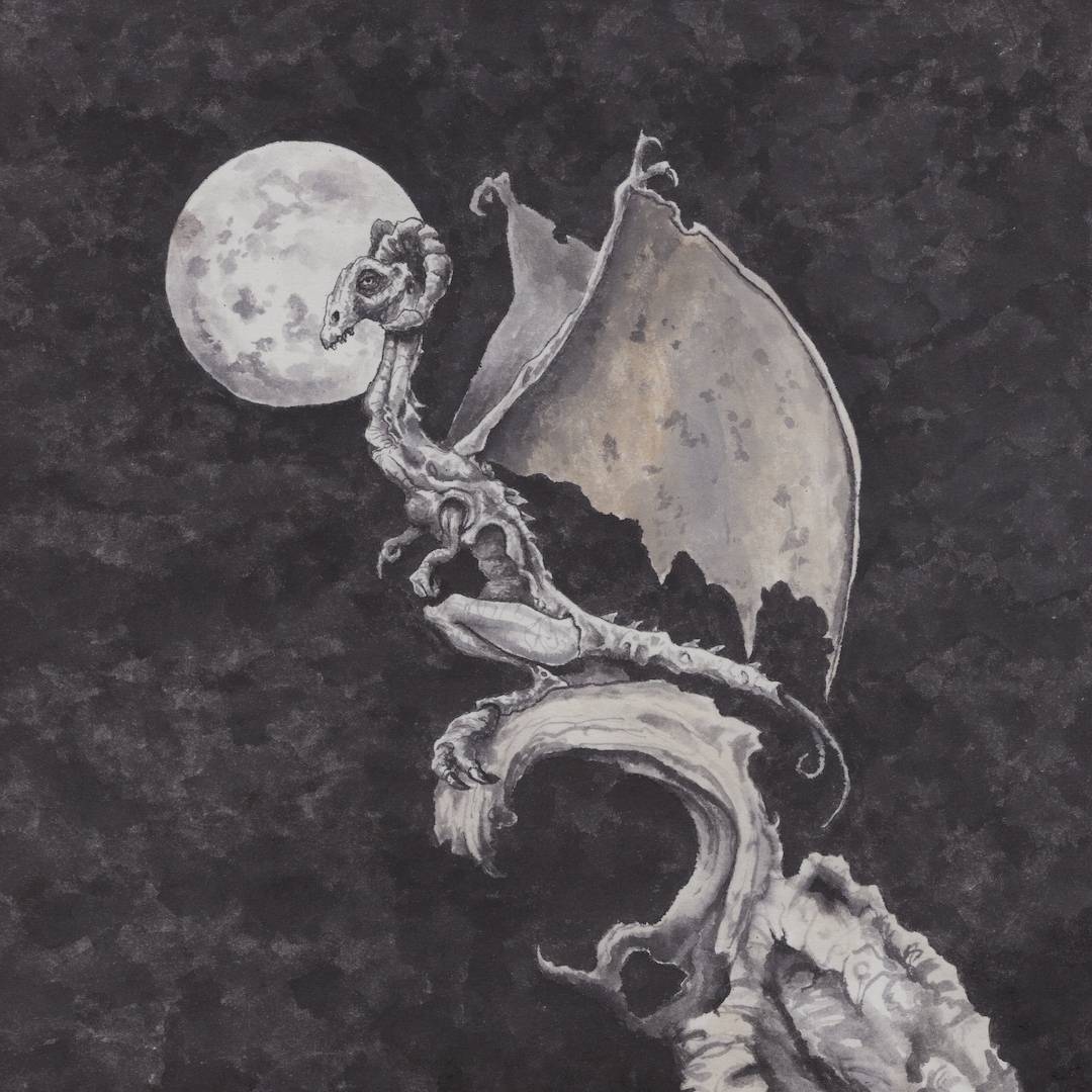 Bone Dragon, Original Art, Fantasy Ink Painting 8x8.5 Inches - Etsy