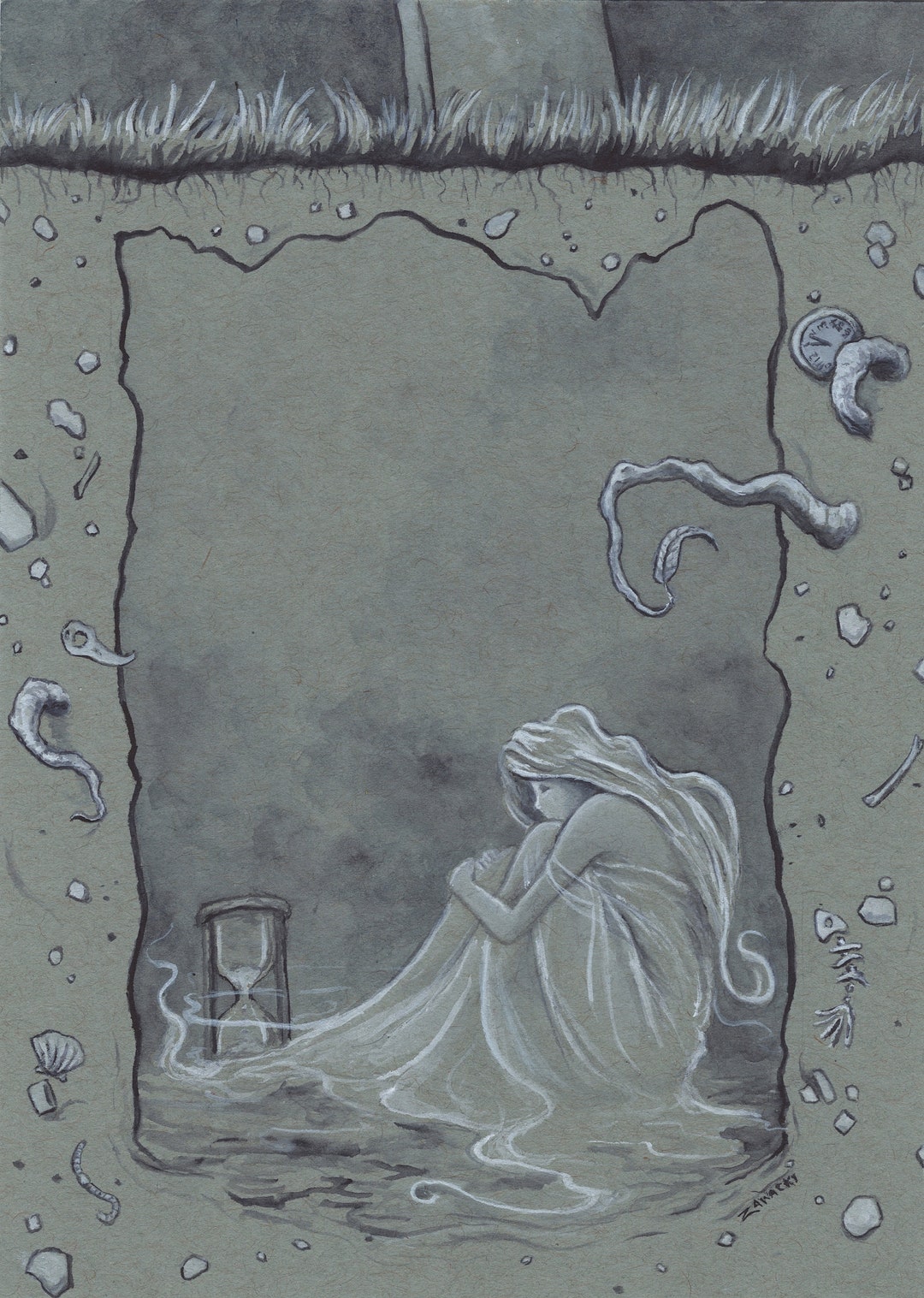 Ghost Art, "patience," Traditional Watercolor and Gouache Painting on ...