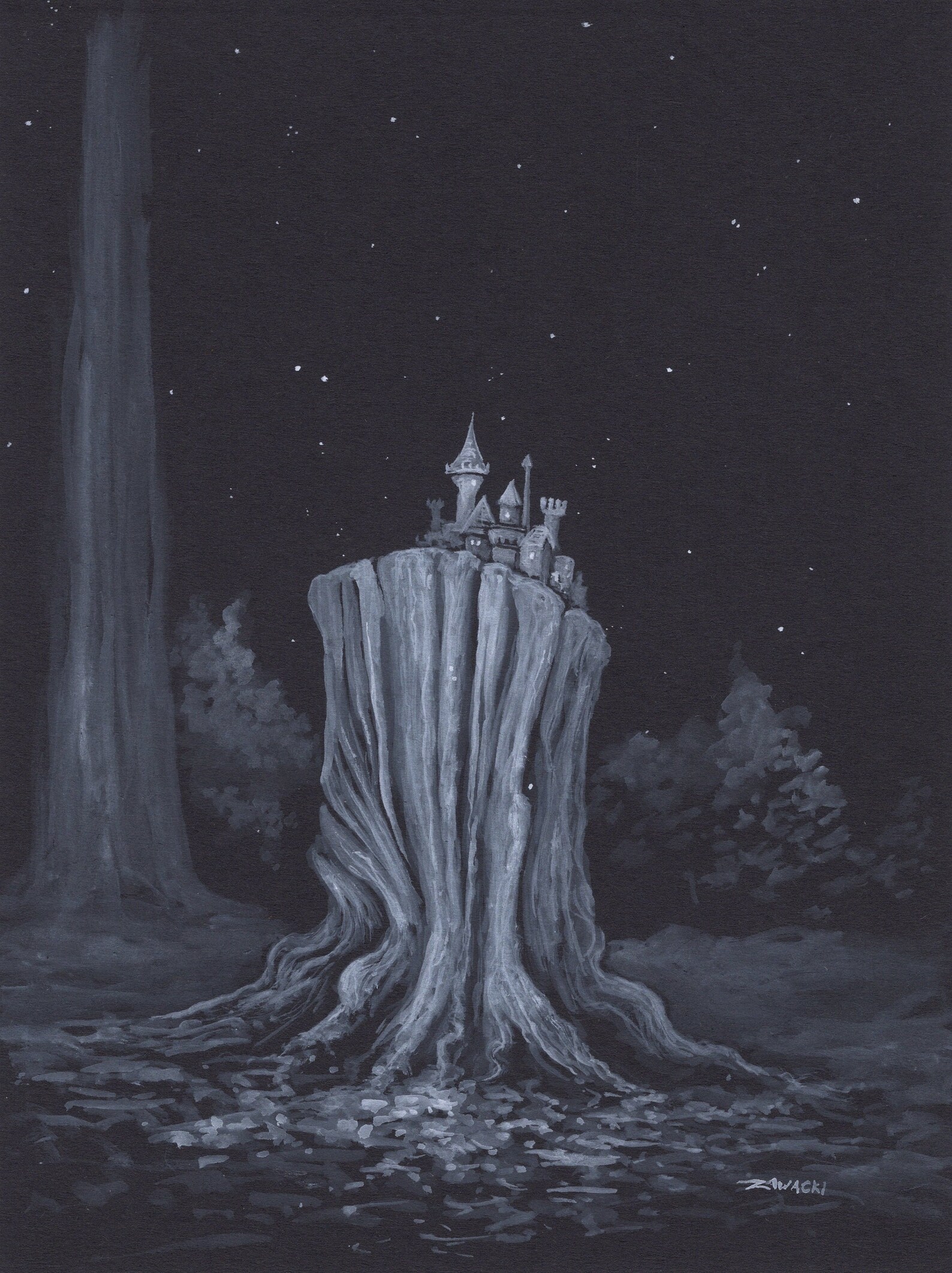 Holdfast Magical Fey Tree Stump Gouache Fantasy Painting - Etsy