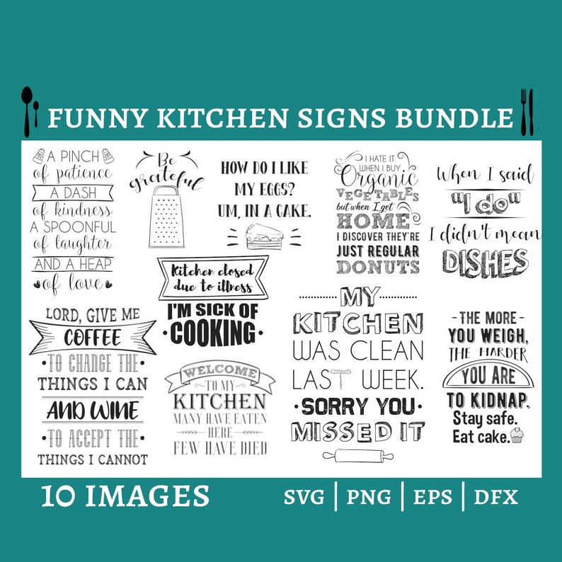 Funny Kitchen Signs Kitchen Svg Bundle Kitchen Wall Art Etsy
