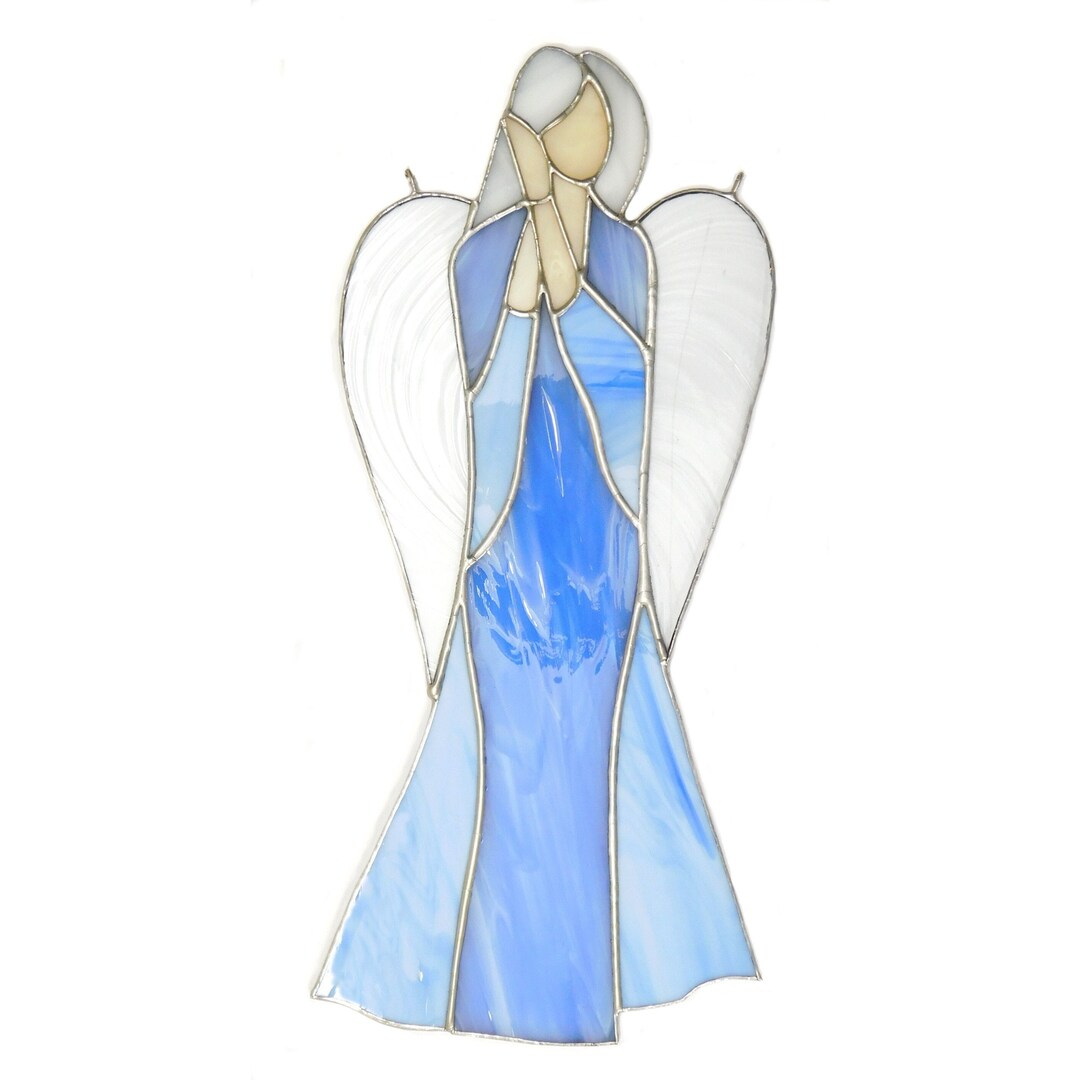 Angel of Tenderness Stained Glass Blue Angel Window Hangings. - Etsy