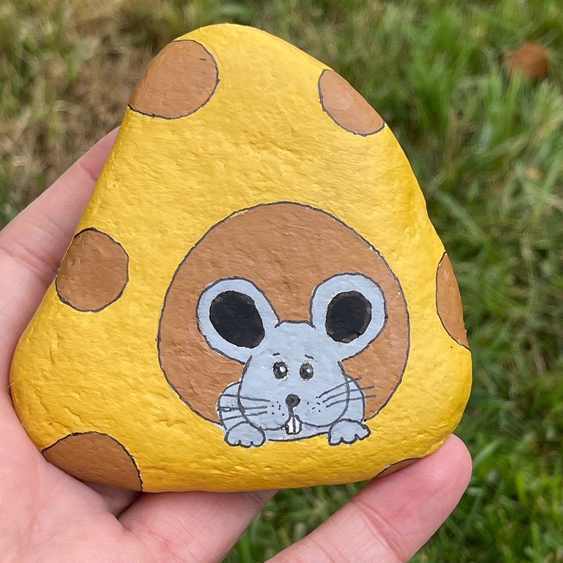 Mouse Gray and Cheese Painted Rock Stone Art Gift Home - Etsy