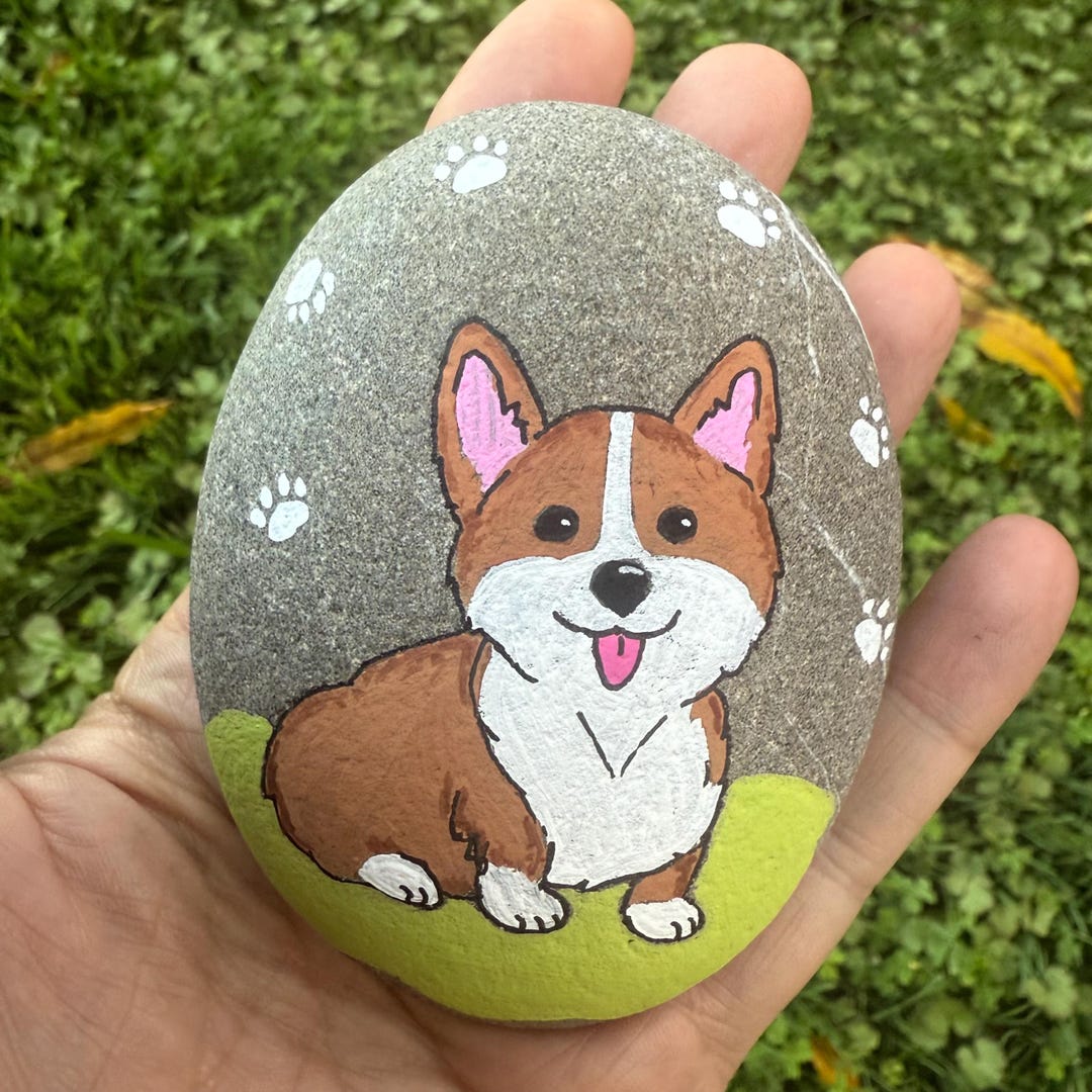 Corgi Dog Painted Rock, Stone Art, Gift for Dog Owner - Etsy