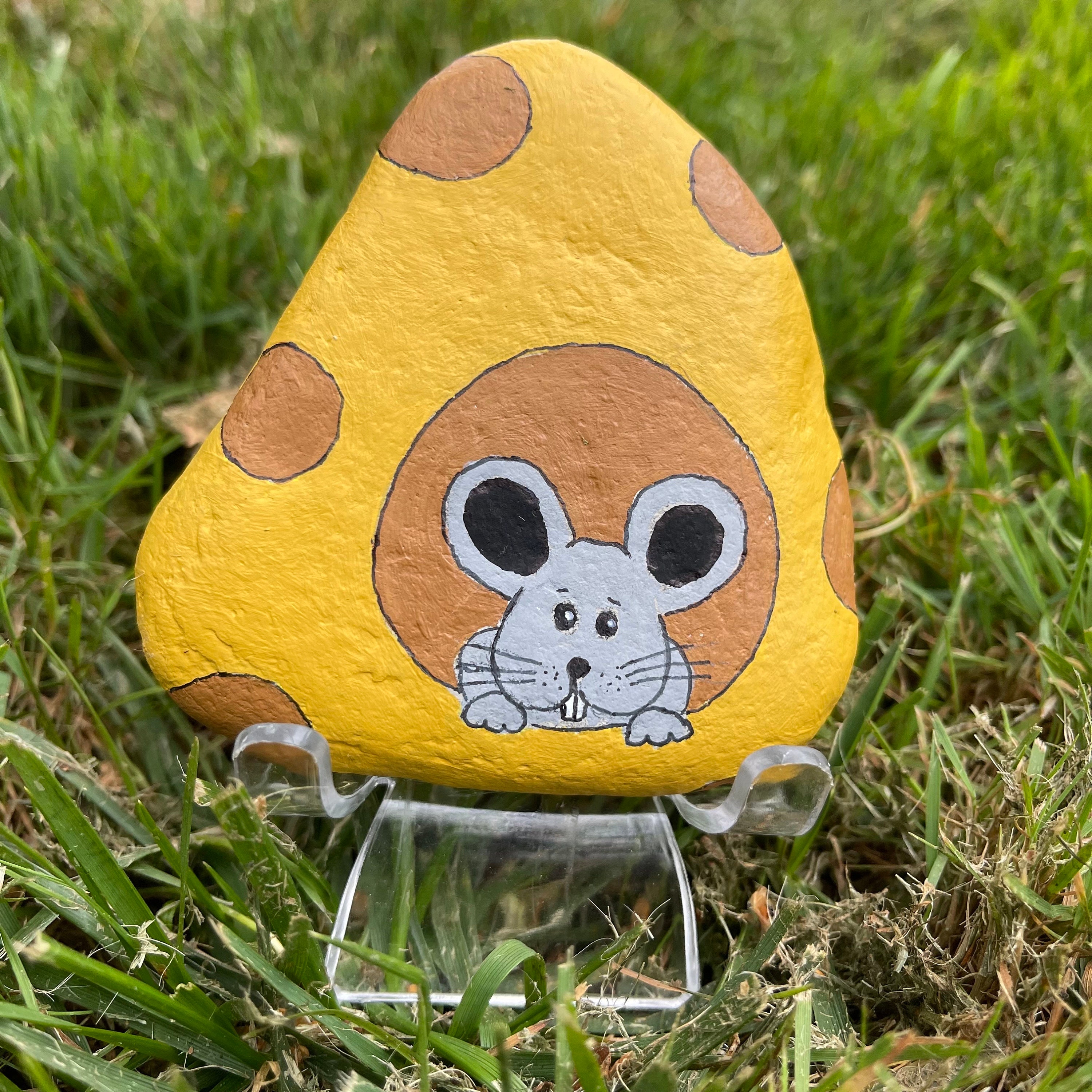 Mouse Gray and Cheese Painted Rock Stone Art Gift Home - Etsy