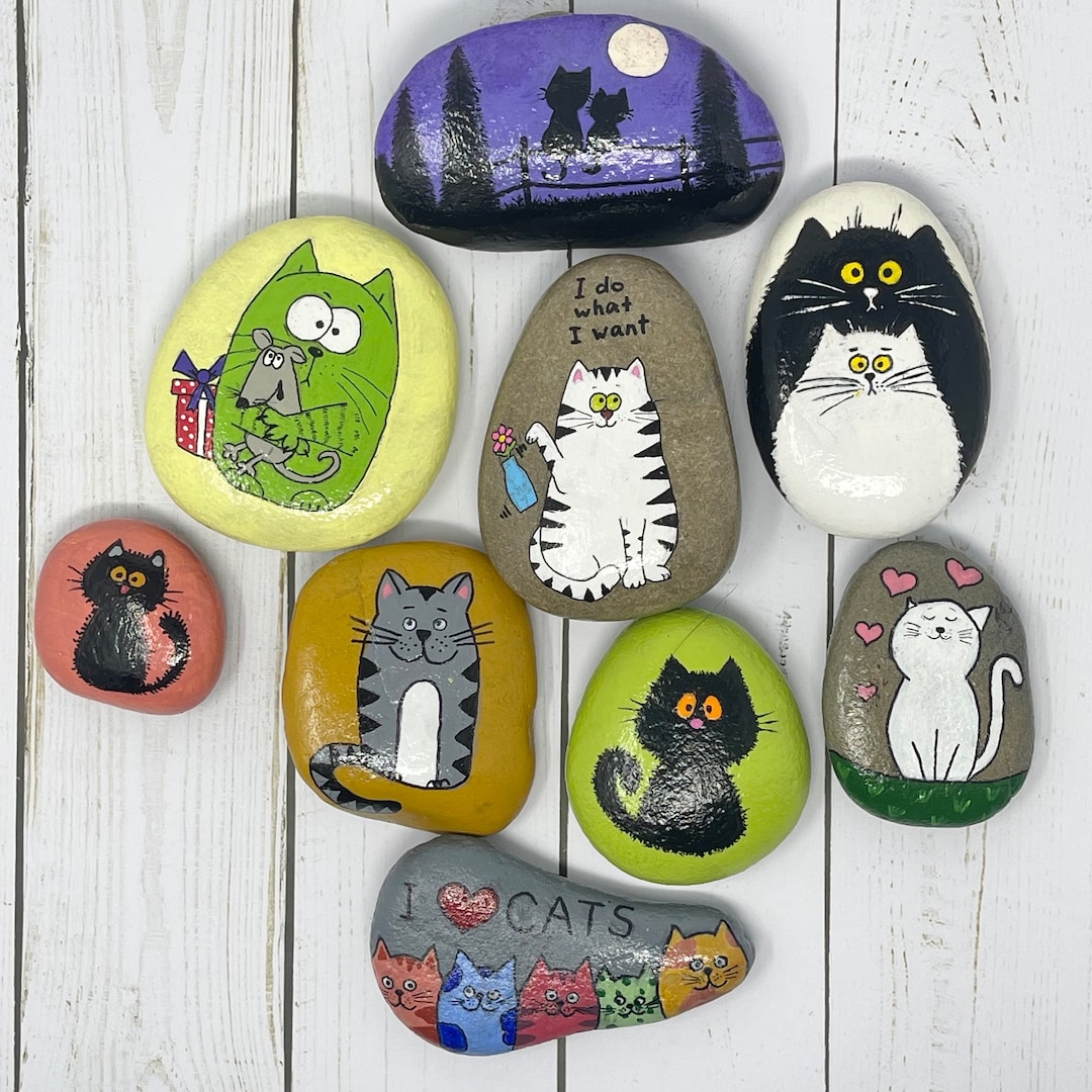 Cat Kitten Painted Rock, Stone Art, Gift for Cat Owner, Home Decor ...