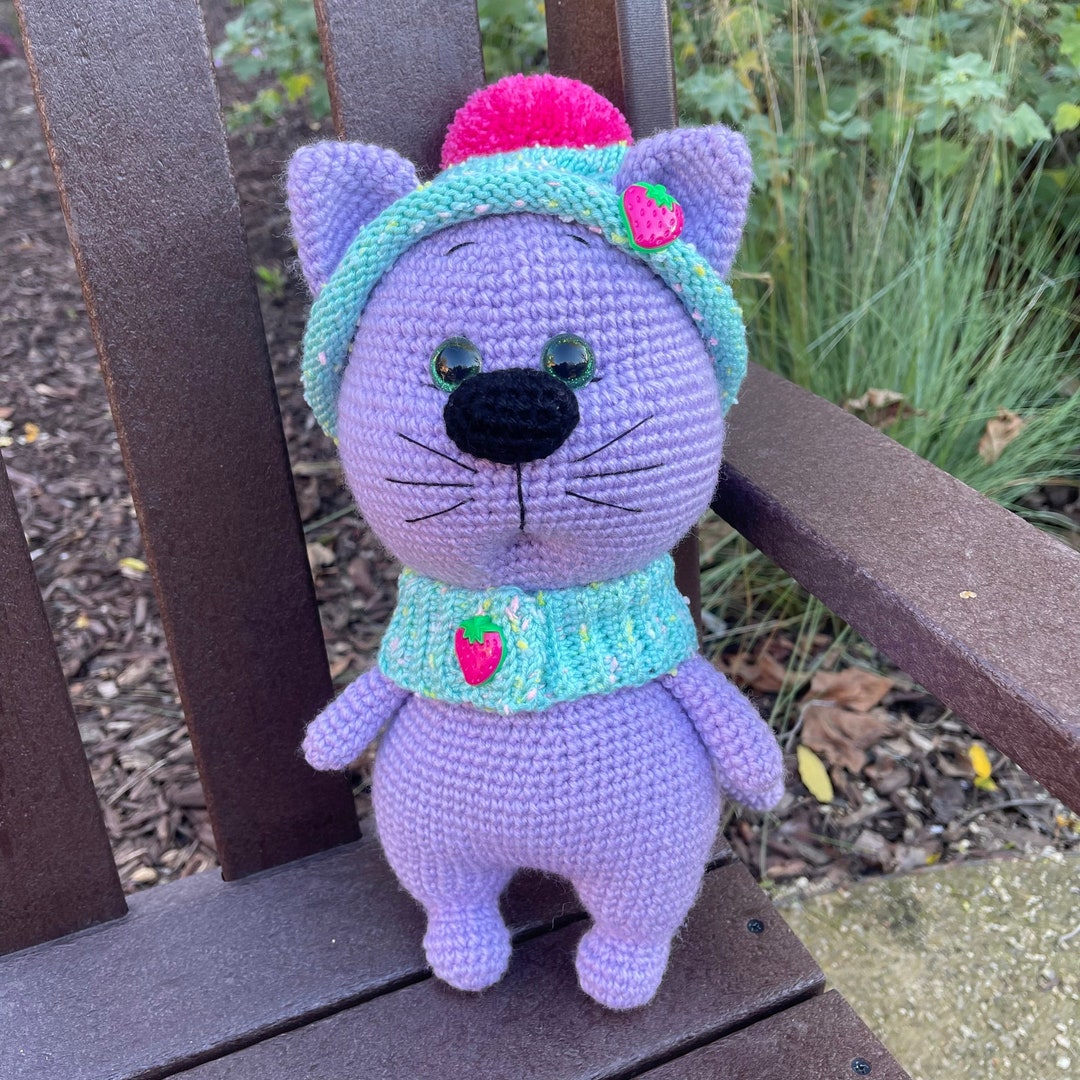 Funny Purple Cat, Cat in a Hat, Kitten, Crochet Knitted Toy, Plushie ...
