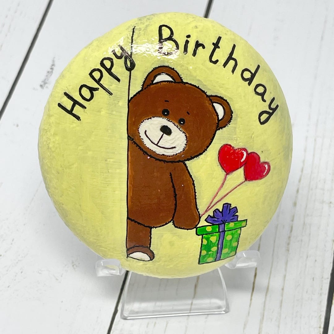 Teddy Bear Painted Rock: Birthday Gift, Stone Art Decor - Etsy