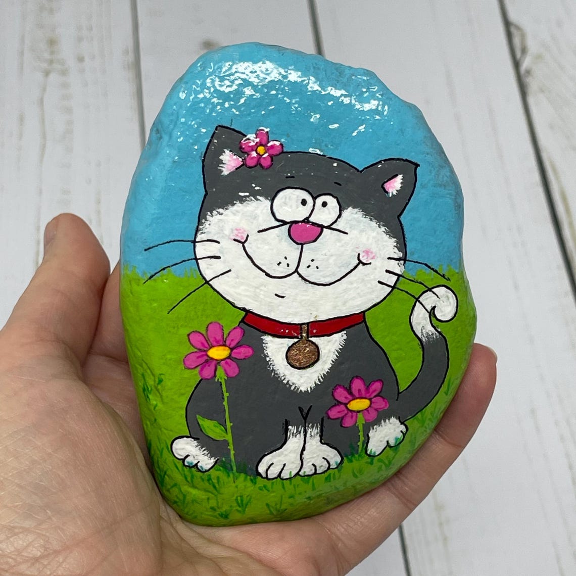 Painted Cat Rock: Whimsical Stone Art for Cat Lovers - Etsy