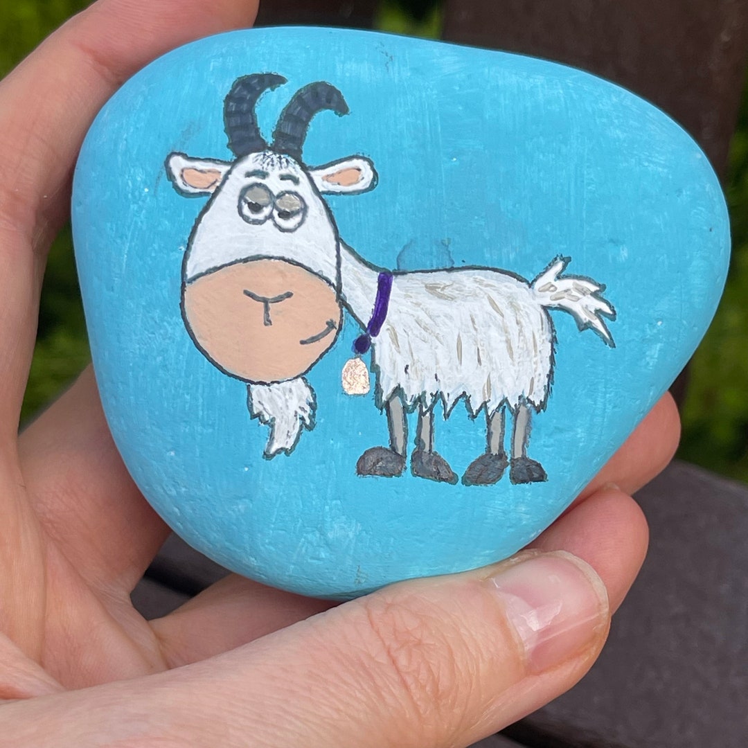 Funny Goat Painted Rock, Stone Art, Gift for Goat Owner, Home Decor ...