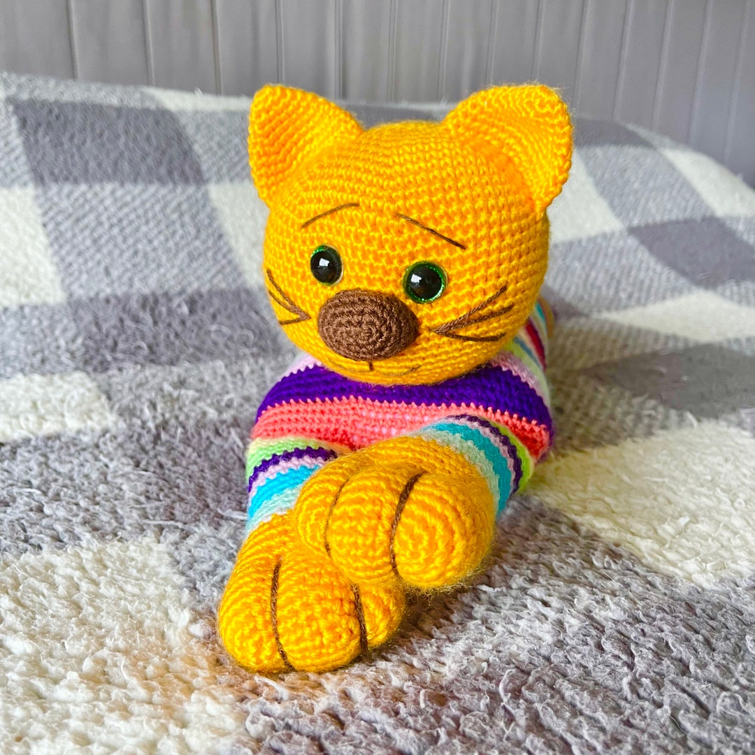 PATTERN Tutorial Cuddle Long Cat Pillow, Crochet, Knitted Kitten, Kitty ...