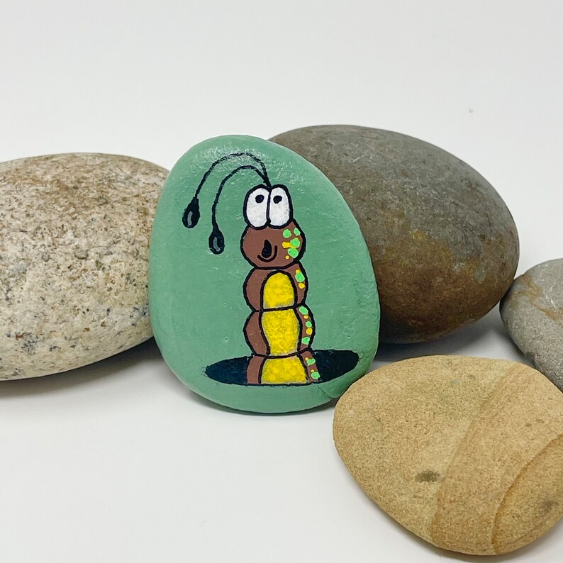 Caterpillar Green Painted Rock Stone Art Gift Home Decor - Etsy