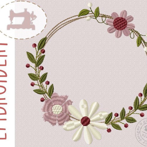 Cotton Flowers Wreath Machine Embroidery Design Cotton - Etsy