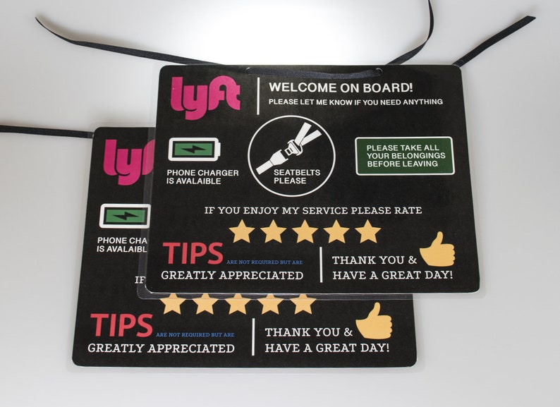 Lyft Informative Placard - 2 Placards (8.5"x11") - Rating and Tips ...