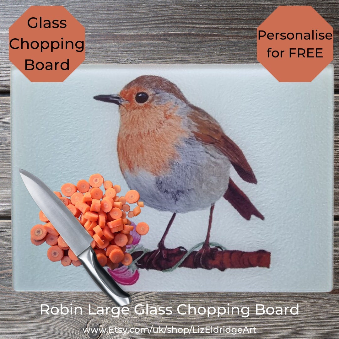Robin Personalised Glass Chopping Cutting Board, Large, Worktop Saver ...