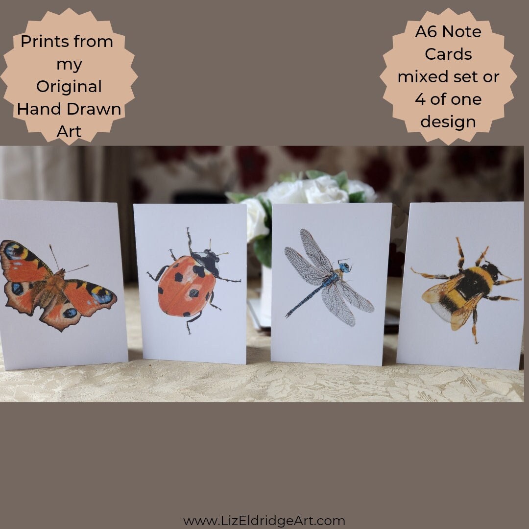 British Insect Set of Blank Notelets Hand Drawn Butterfly Ladybird ...