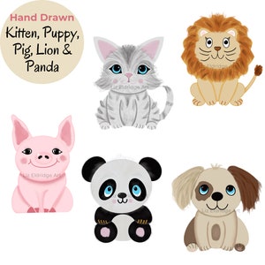 Cute Baby Animals and Accessories Clipart Bundle, Hand Drawn Original ...