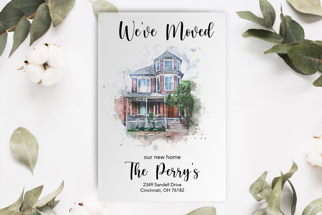 Watercolor New Home Card, Moving Announcement Card, Address Change Card ...