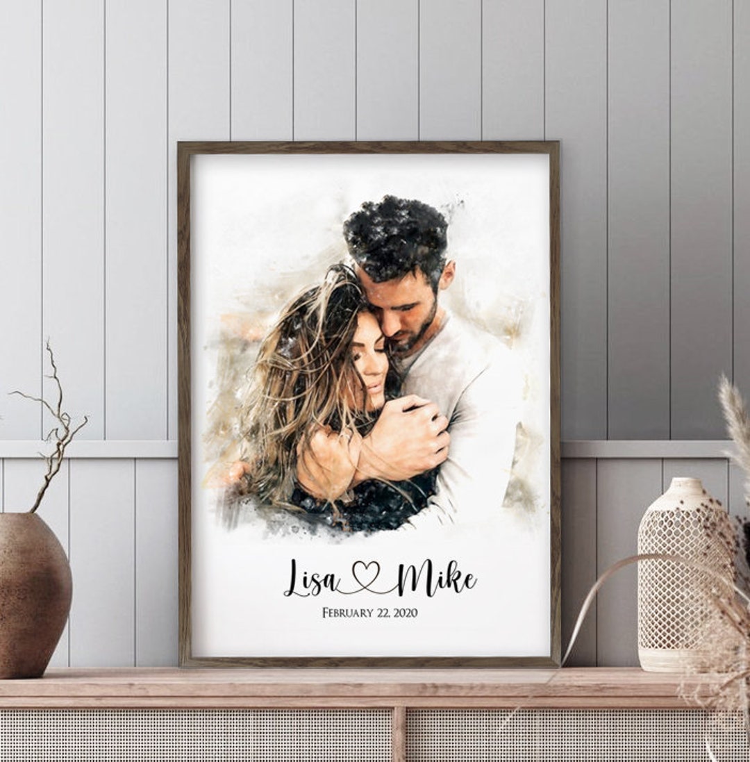 Custom Watercolor Couple Portrait, Wedding Anniversary Gift - Etsy
